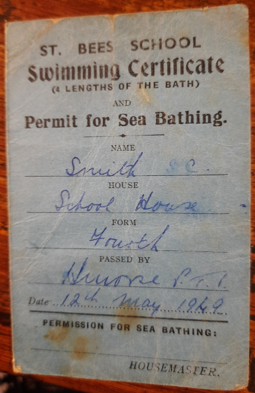 Photo - Steve Crossley Smith - Swimming Certificate for Sea Bathing 1949